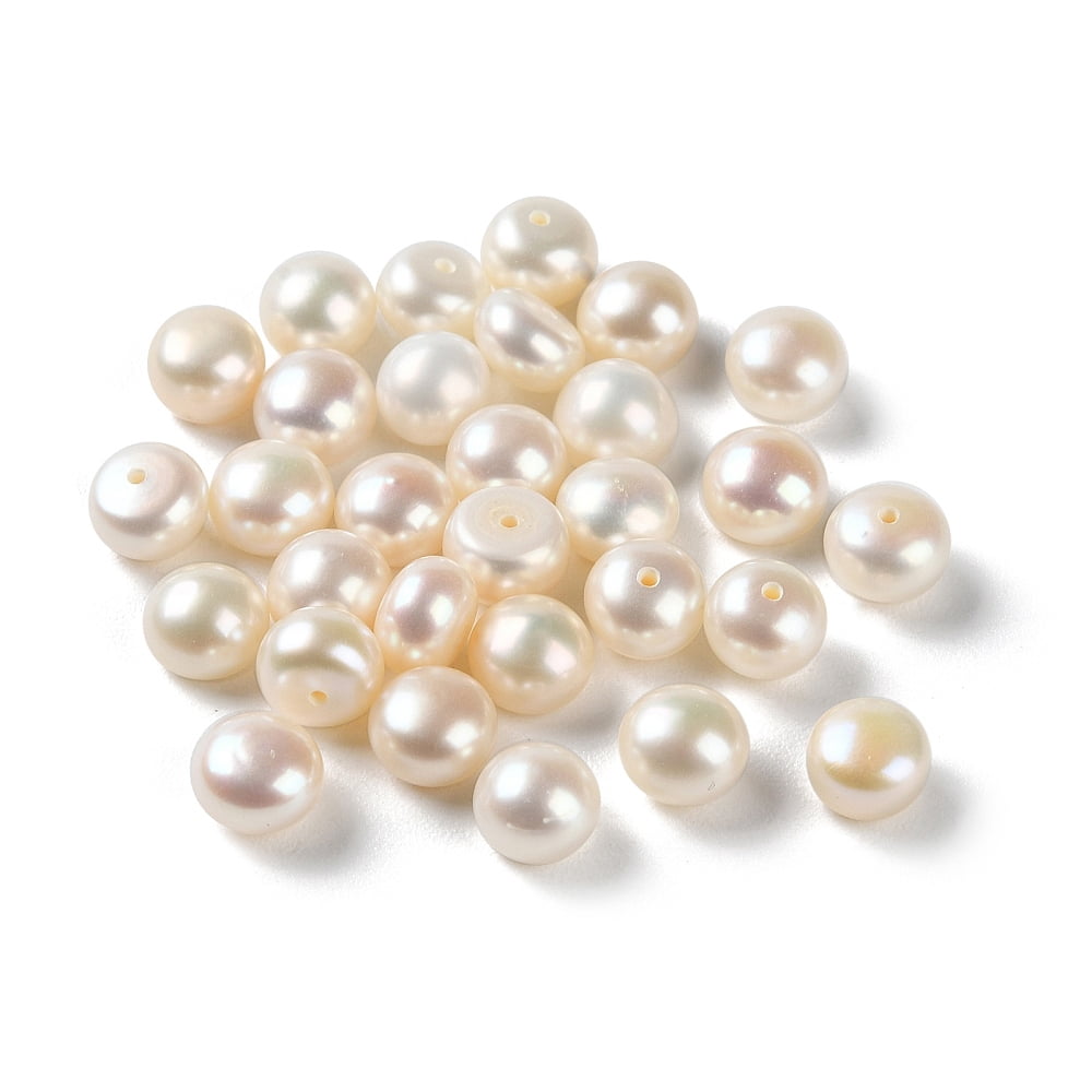 20pc Natural Cultured Freshwater Pearl Beads Half Drilled Round Grade ...
