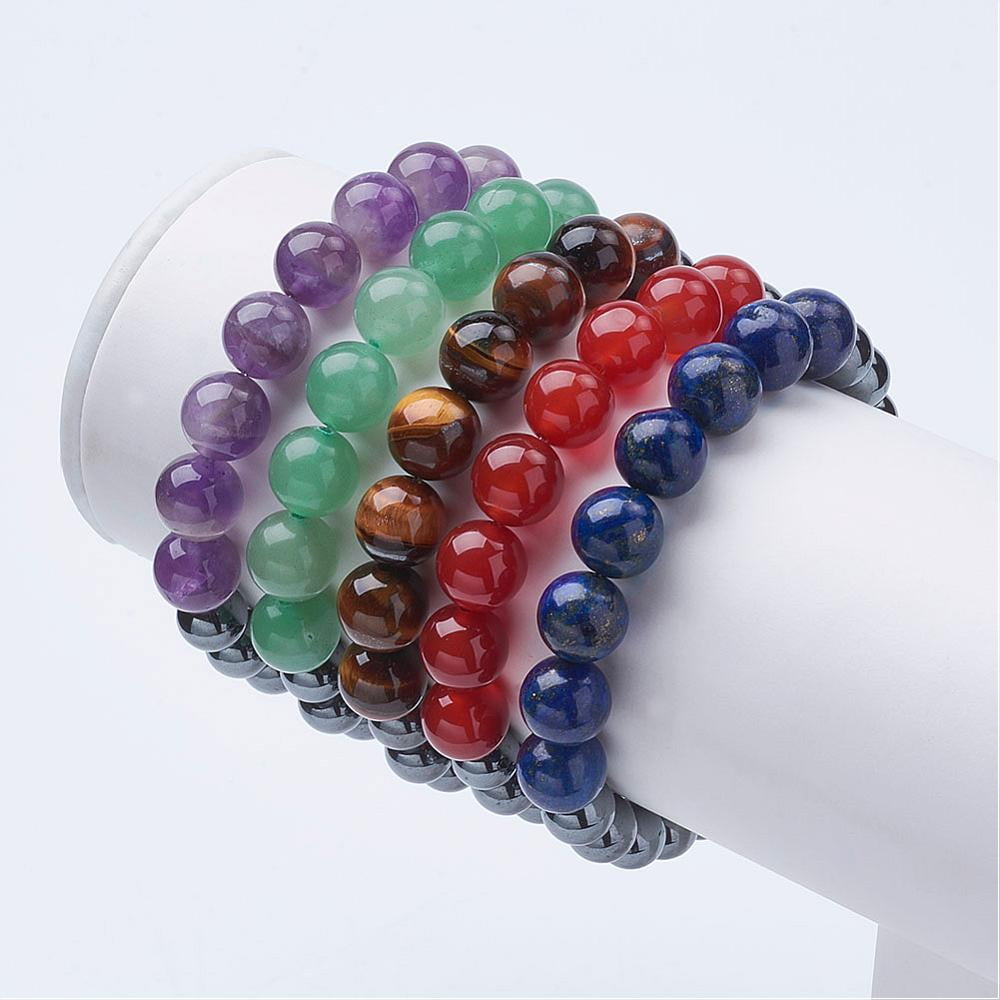 20pc Natural Gemstone Stretch Bracelets with Non-Magnetic Hematite ...