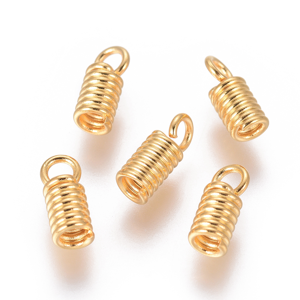 20pc PVD Vacuum Plating 304 Stainless Steel Coil Cord Ends Column Golden 8x3.5mm Hole: 2mm Inner ...