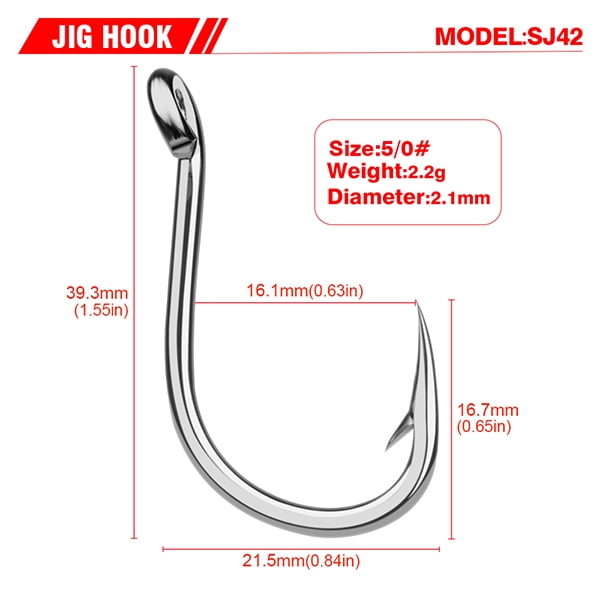 20pc Saltwater Fishing Hook SJ42 JIGGING HOOK 1/0#-13/0# Model ...