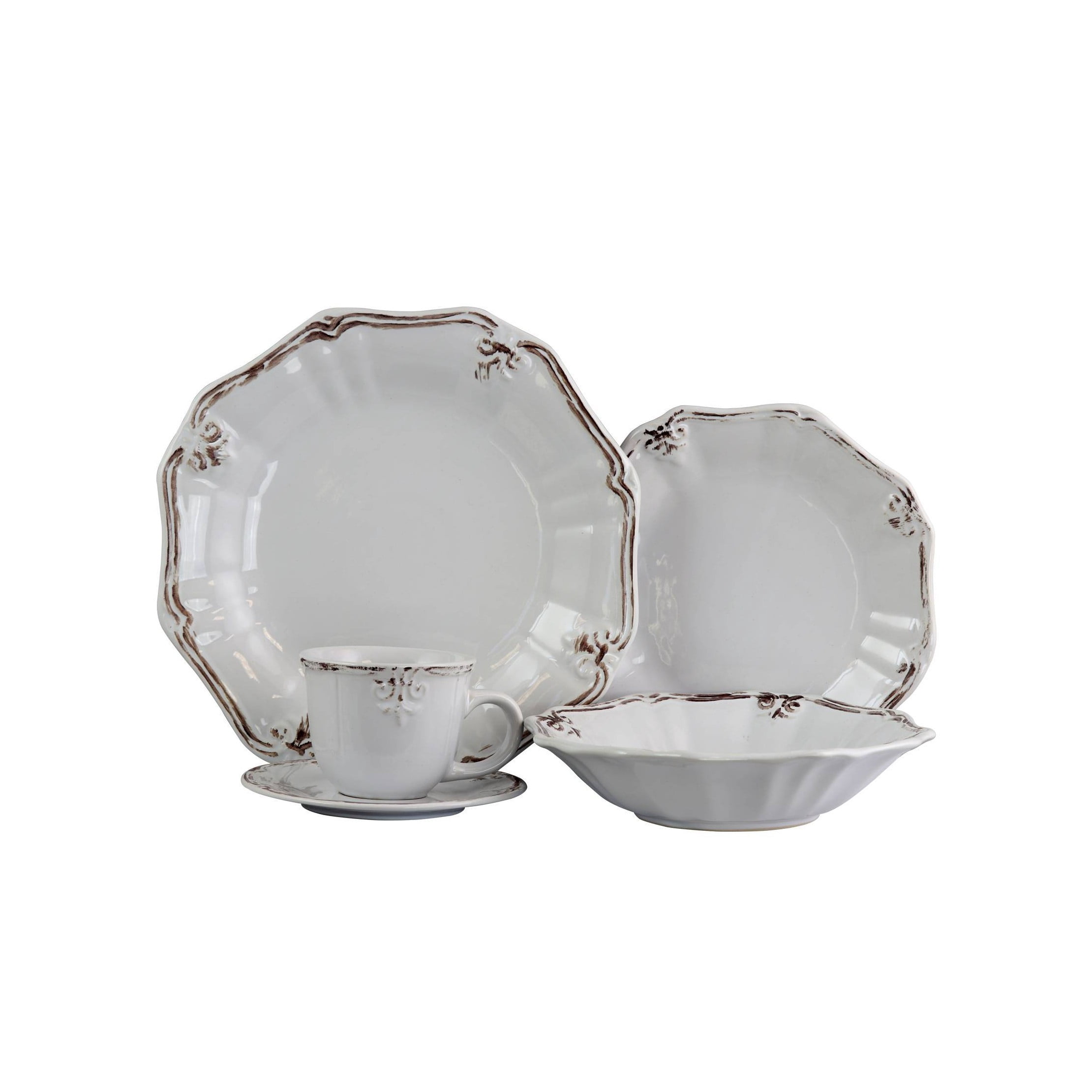 20pc Stoneware Antique Scallop Dinnerware Set White - Walmart.com