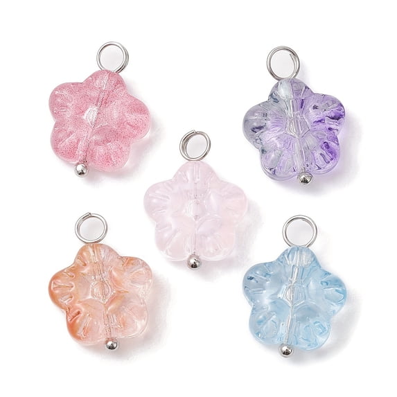 20pc Transparent Baking Paint Glass Pendant with Brass Loops Flower ...