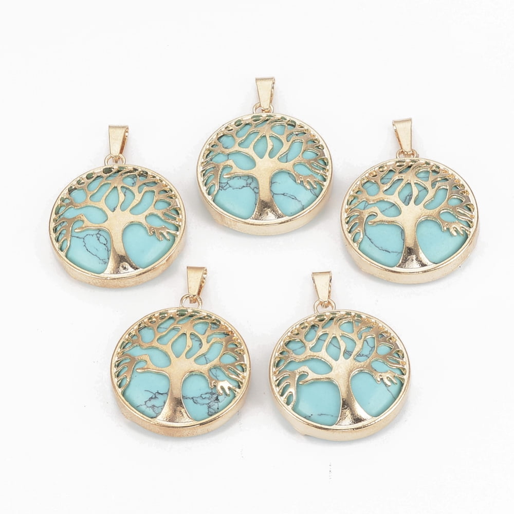 20pc Turquoise Pendants with Brass Findings Flat Round with Tree of ...