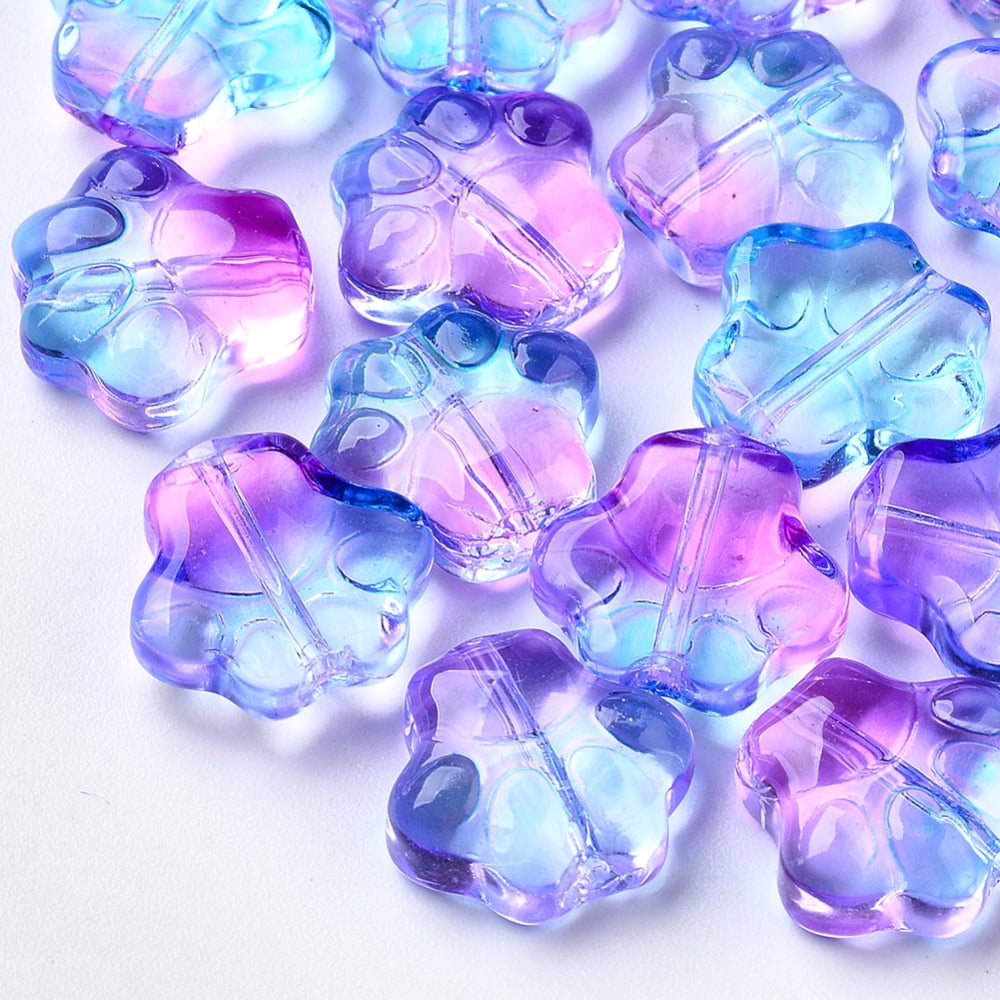 20pc Two Tone Transparent Spray Painted Glass Beads Dog Paw Prints ...