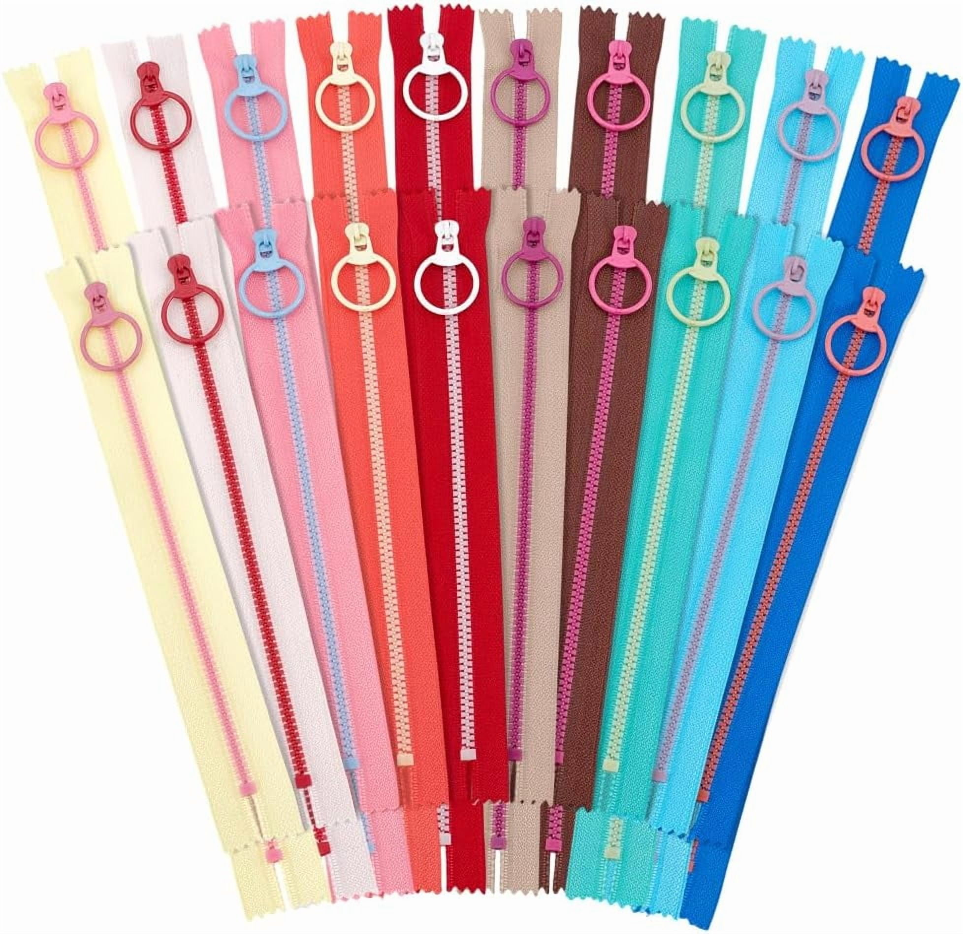 20pcs 10 Color Resin Zippers with #3 Lifting Ring Pulls 9 inch/11.8 ...
