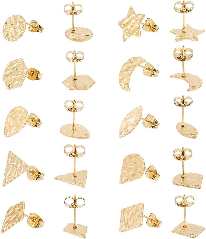 20pcs 10 Styles Golden Stud Earring Stainless Steel Earring Posts ...