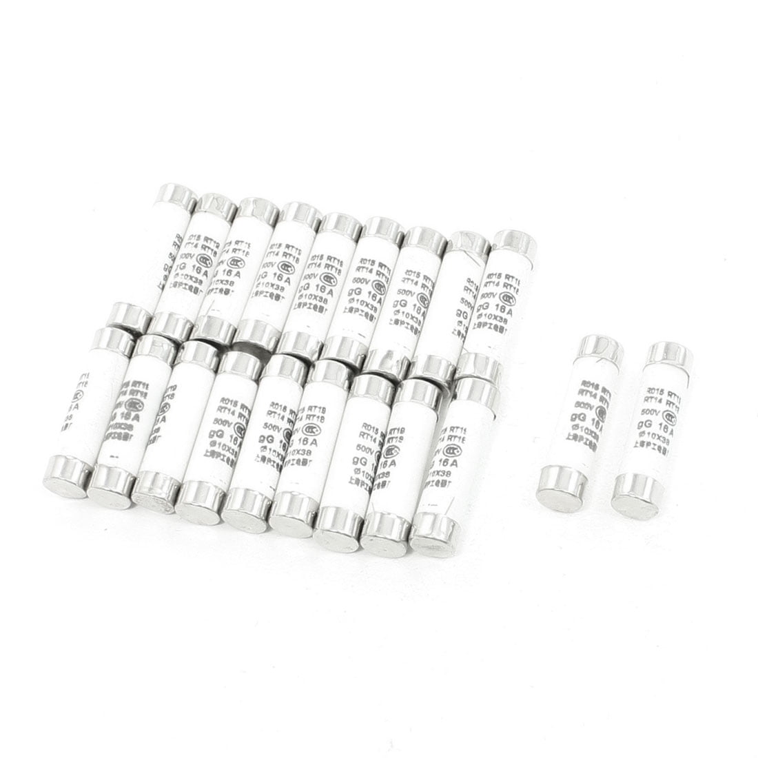 20Pcs 10x38mm Quick Fast Blow Ceramic Fuses 500 Volts 16Amp R015 RT14 ...