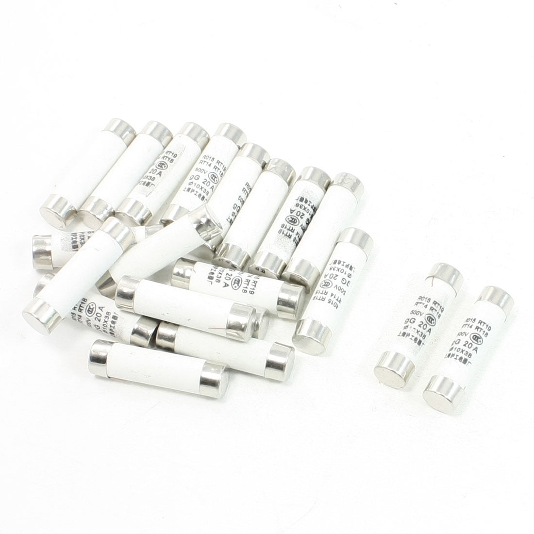 20Pcs 10x38mm Quick Fast Blow Ceramic Fuses 500 Volts 20Amp R015 RT14 ...