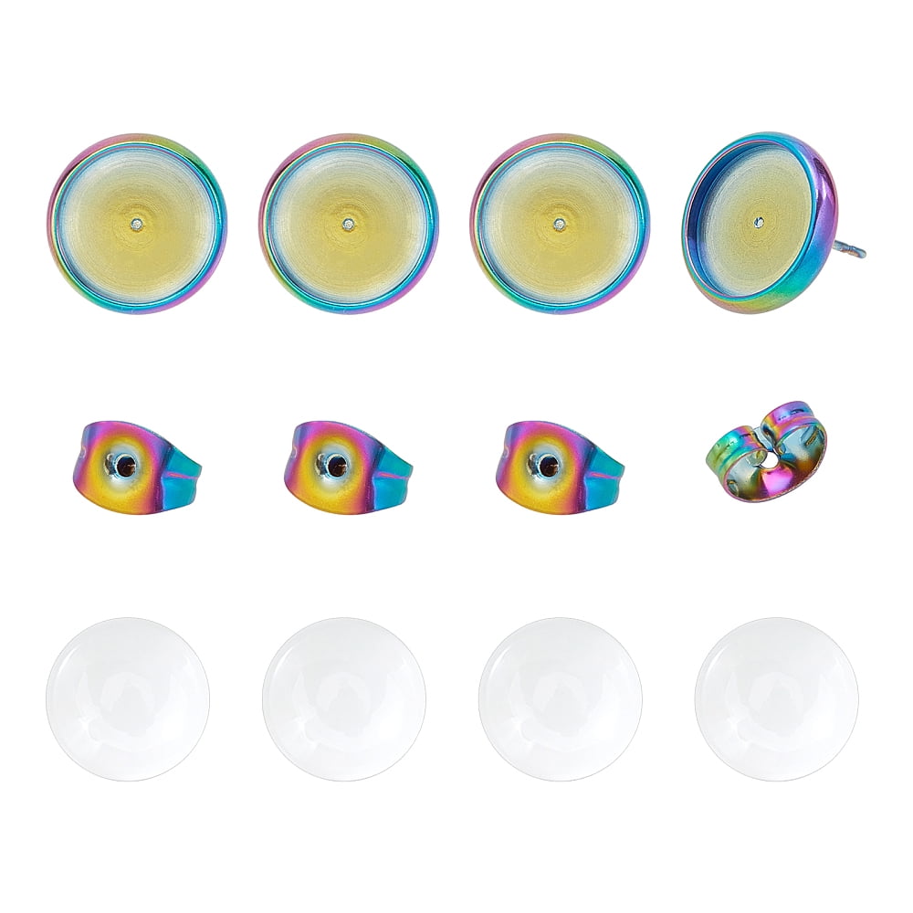 20pcs 12mm Half Round Stud Earrings Making Kits Blank Bezel Tray ...