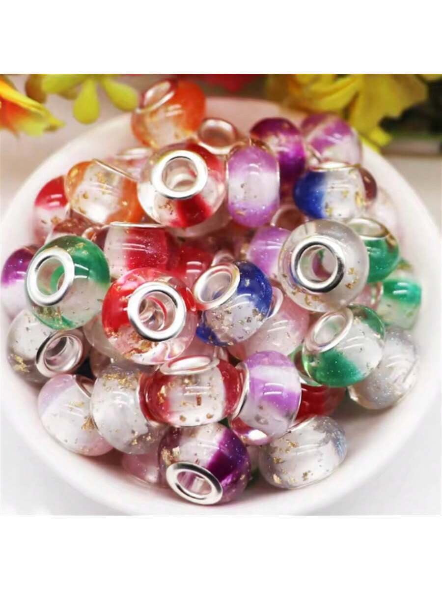 20pcs 14mm Multicolor Bicolor Gold Fleck Large-Hole Round Flat Beads ...