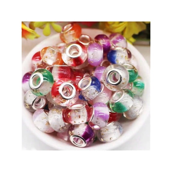 20pcs 14mm Multicolor Bicolor Gold Fleck Large-Hole Round Flat Beads ...