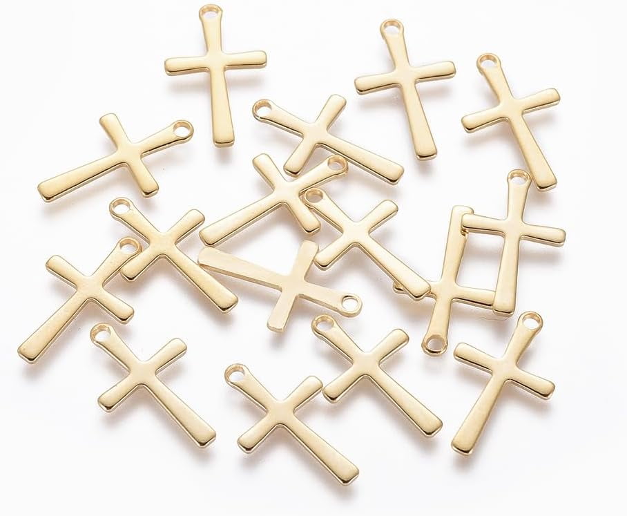 20pcs 15.5x9.5x0.8mm Golden Mini Cross Charms - Stainless Steel Cross ...