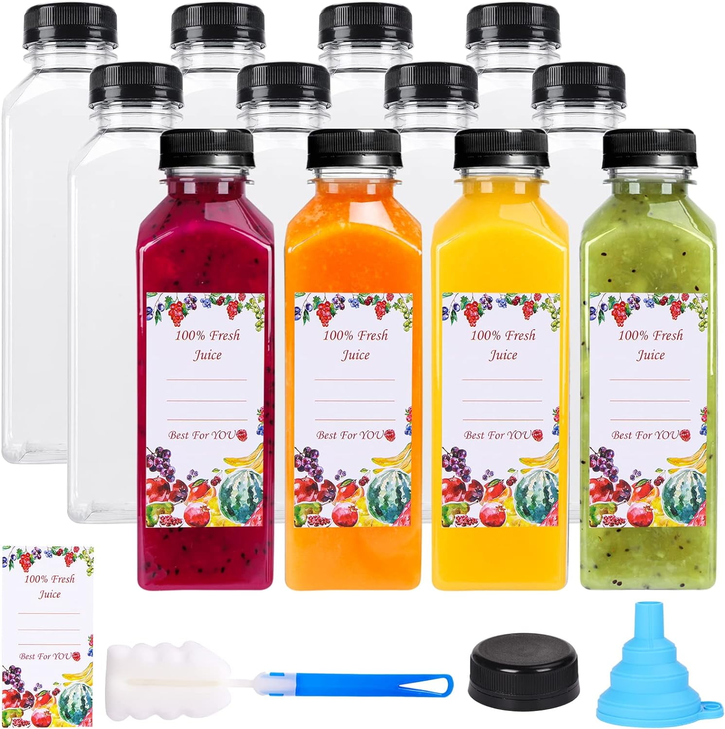 20pcs 16oz Juice Bottles, Plastic Juicing Bottles with Caps, Clear Bulk ...