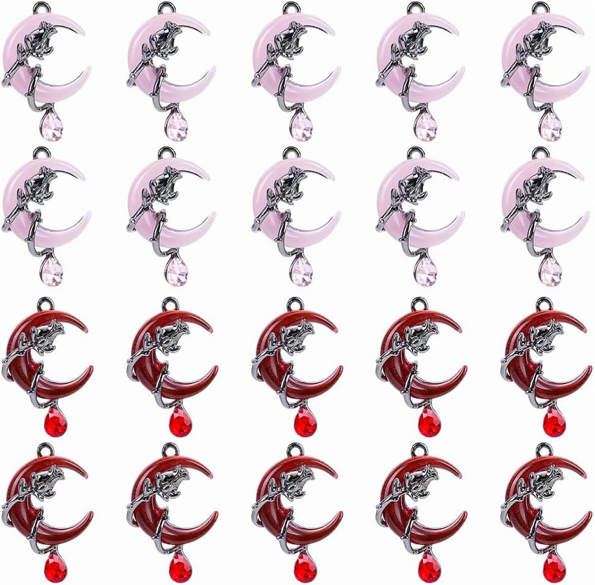 20pcs 2 Colors Moon Charms Moon Teardrop Rose Charms Red Pink ...