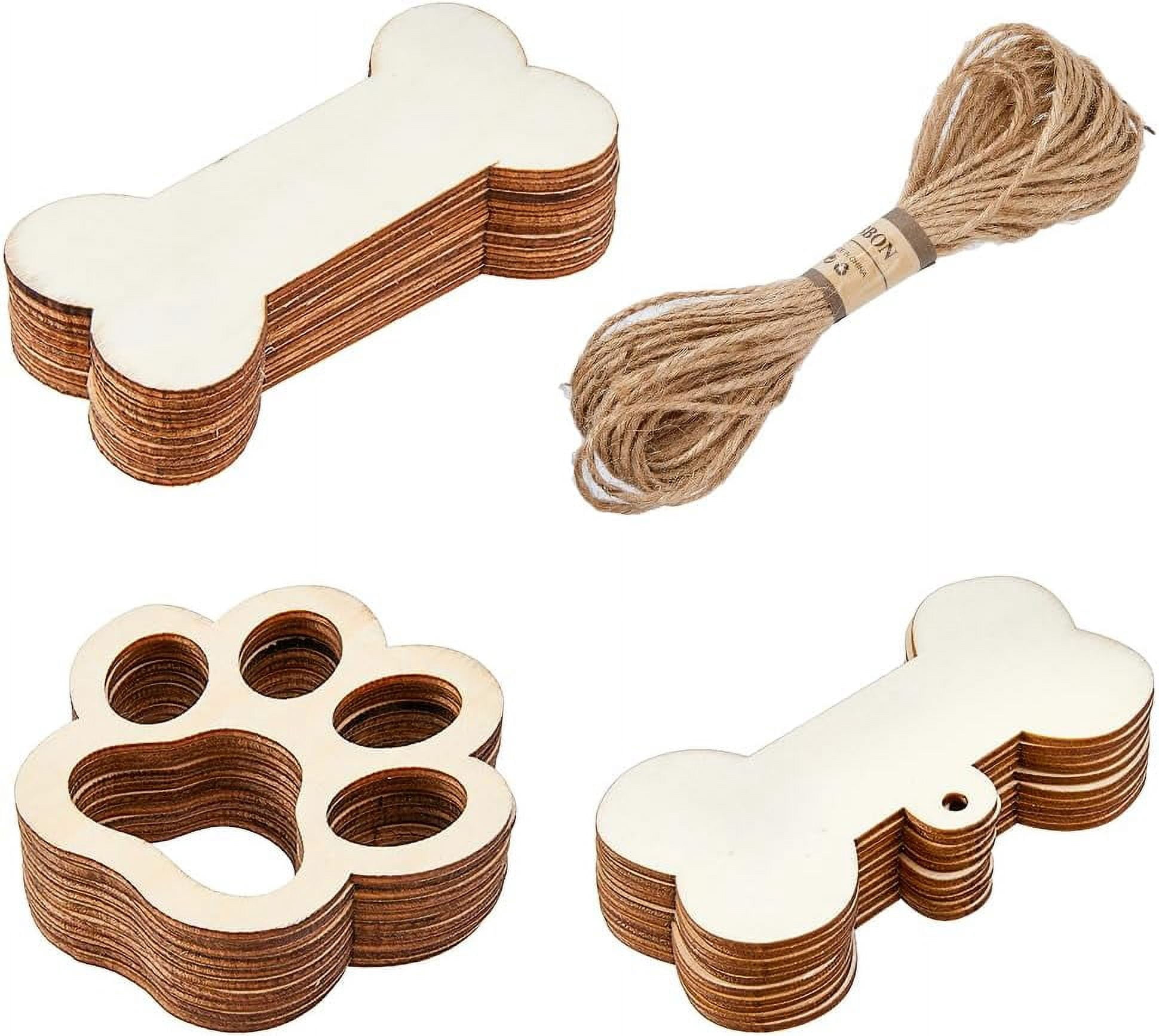 20pcs 2 Size Unfinished Blank Wood Dog Bone Hanger Sign with 20pcs ...