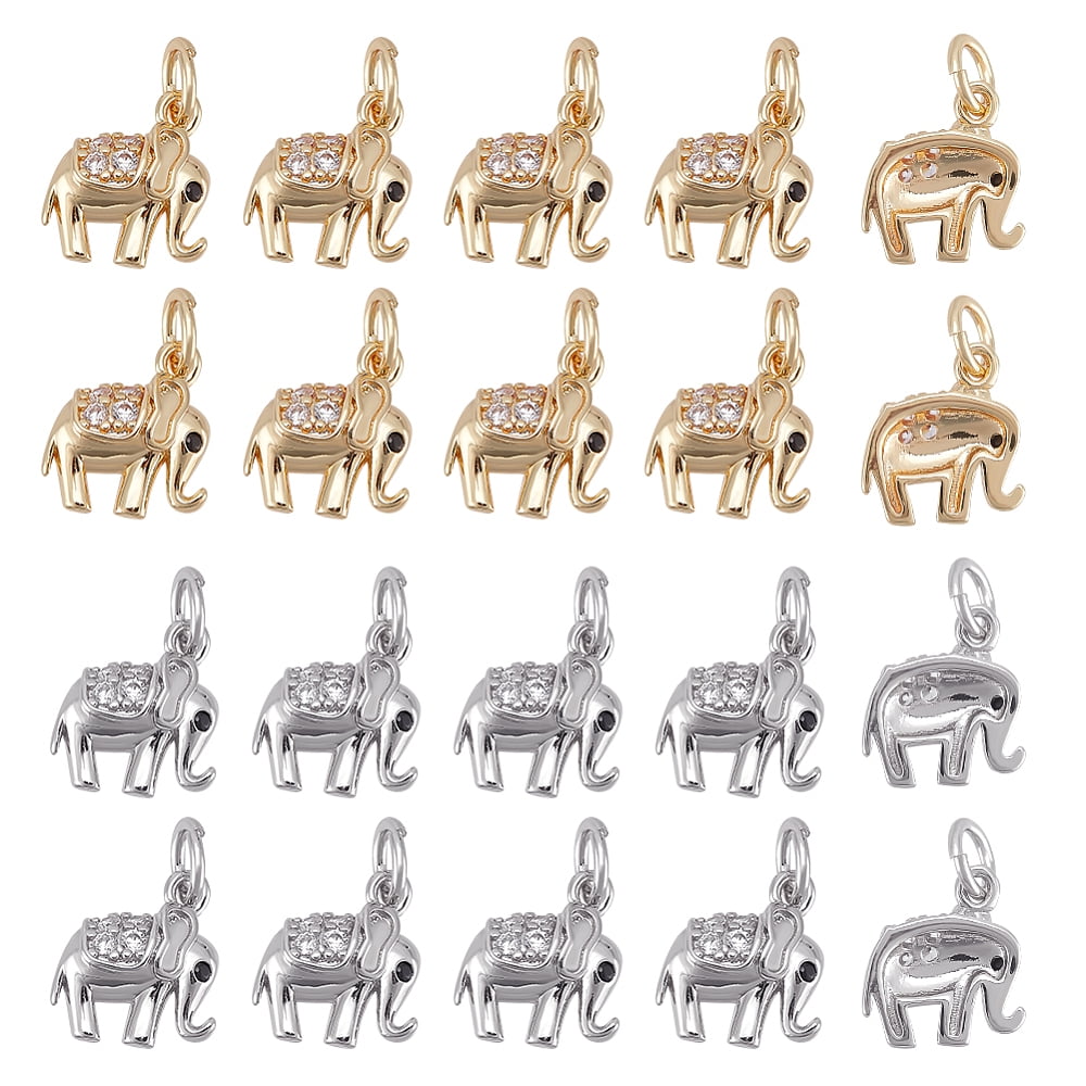 20pcs 2 colors Brass Micro Pave Clear Cubic Zirconia Charms Elephant ...