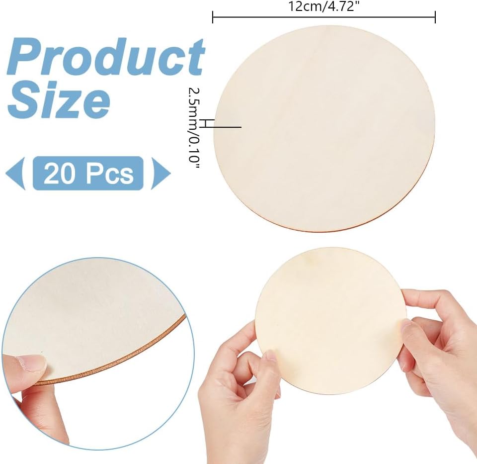 20pcs 20 pcs Wooden Unfinished Round Circles 12cm/4.7inch Round Wood ...