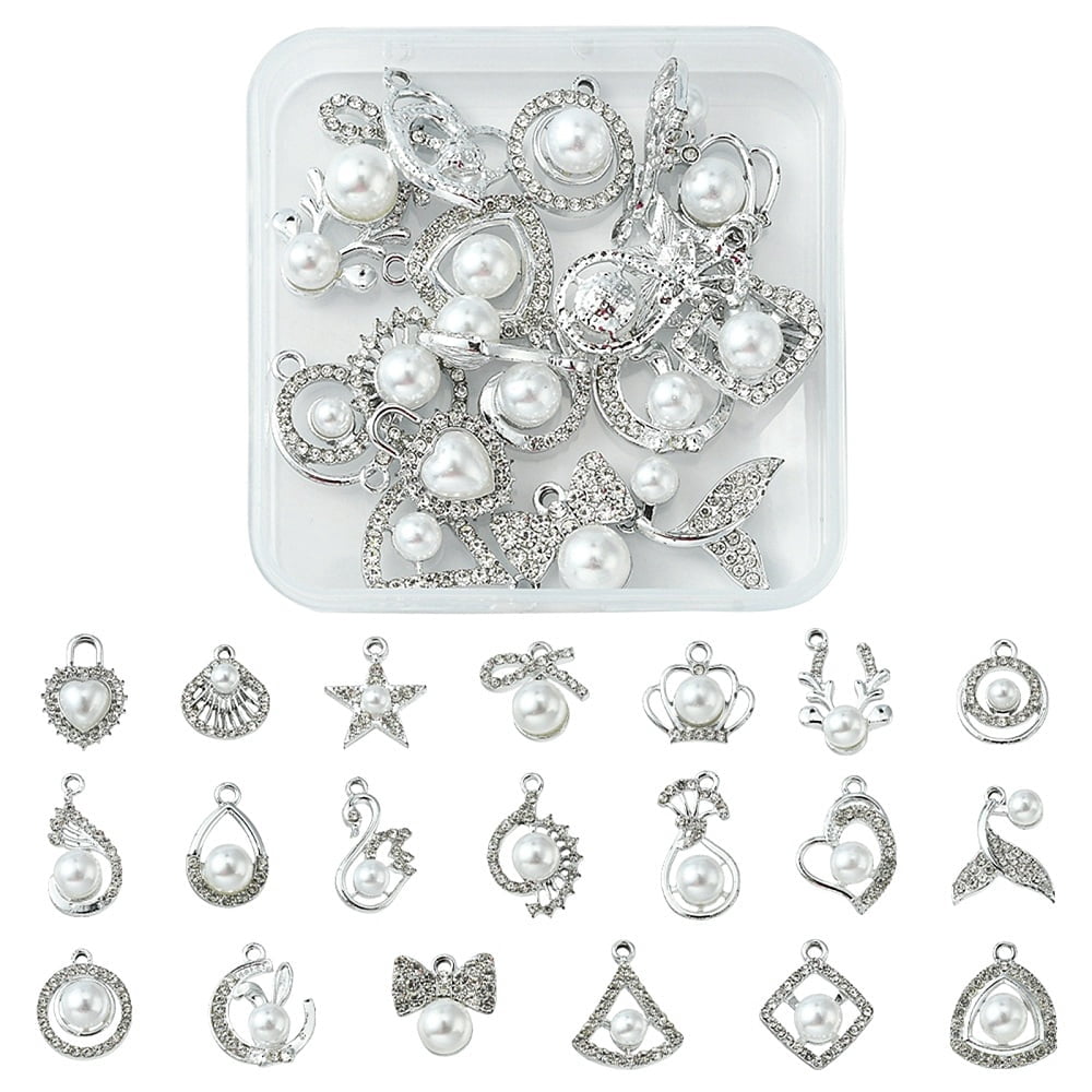 20pcs 20 style Alloy Crystal Rhinestone Pendants with Plastic Imitation ...