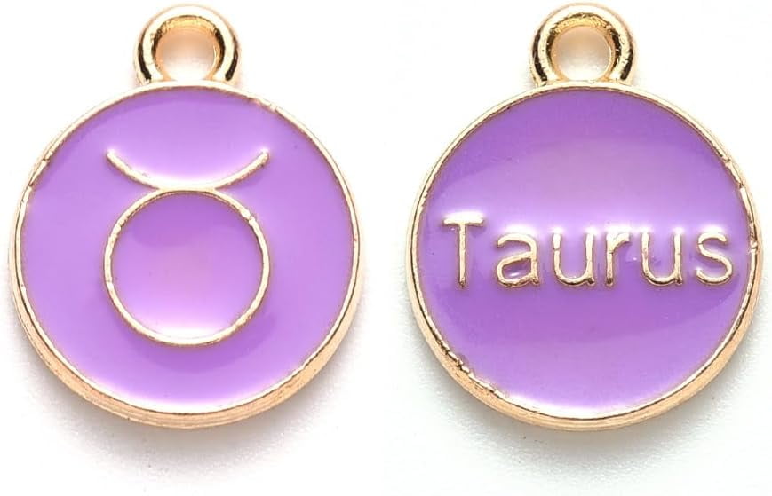20pcs 20Pcs Taurus Charms Alloy Enamel Pendants Flat Round with 12 ...