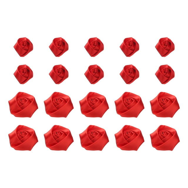 20pcs 2Size Ribbon Roses Satin 2.5cm/5cm Ribbon Flower Rose Artificial ...