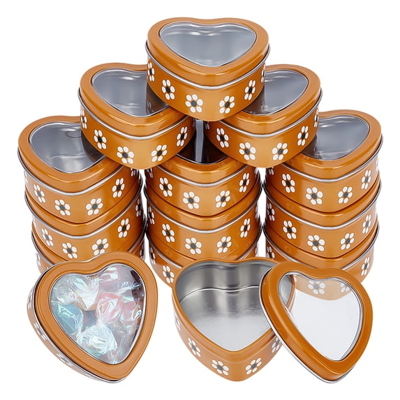 20pcs 2oz Heart Shaped Metal Tins with Clear Window Lids Flower Design ...