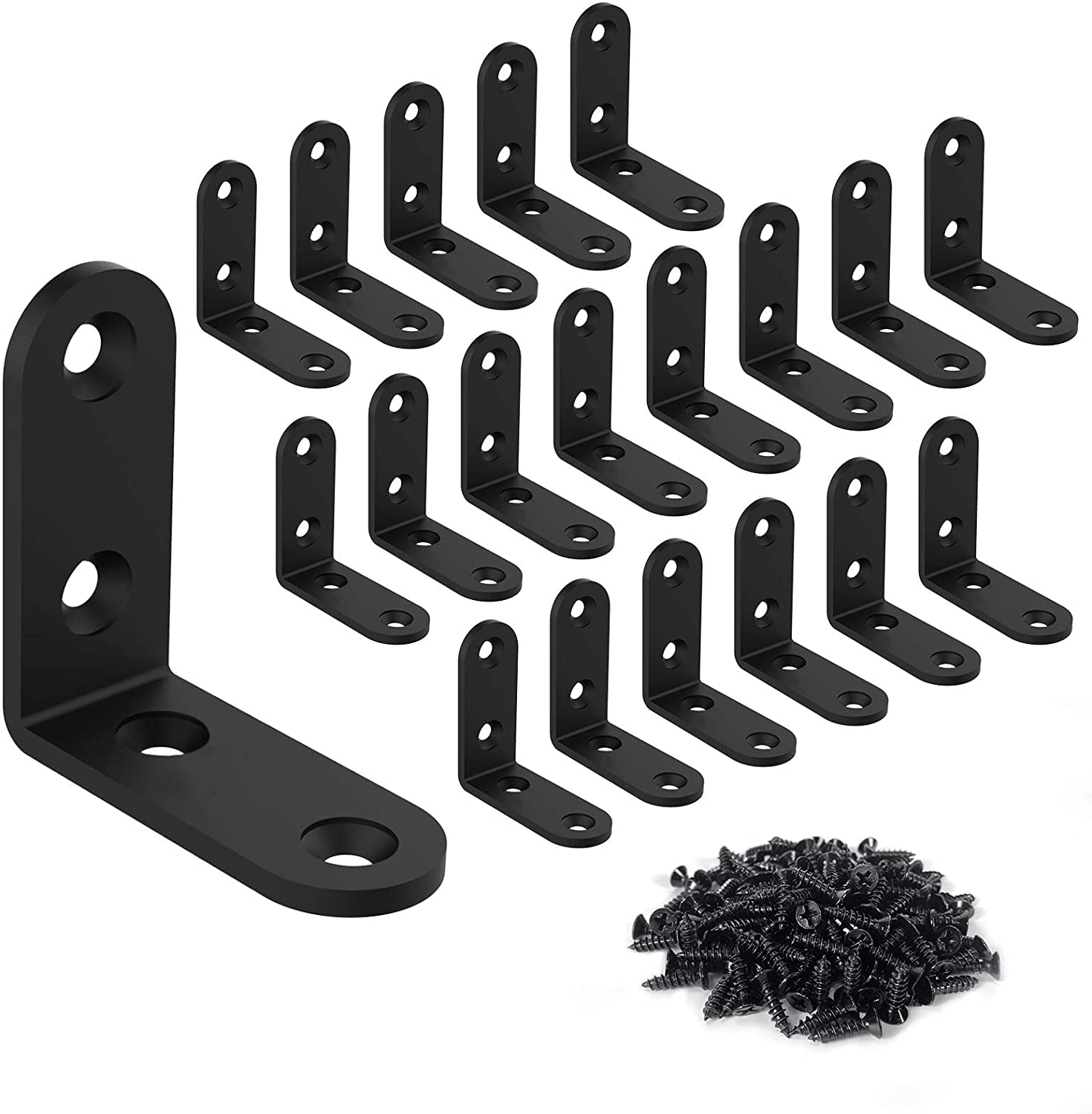 20pcs 2x2 inch Black Steel L-Shaped Corner Brackets Heavy Duty Right ...