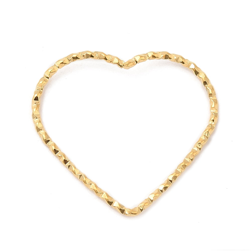 20pcs 304 Stainless Steel Linking Rings Textured Heart Real 18K golden ...