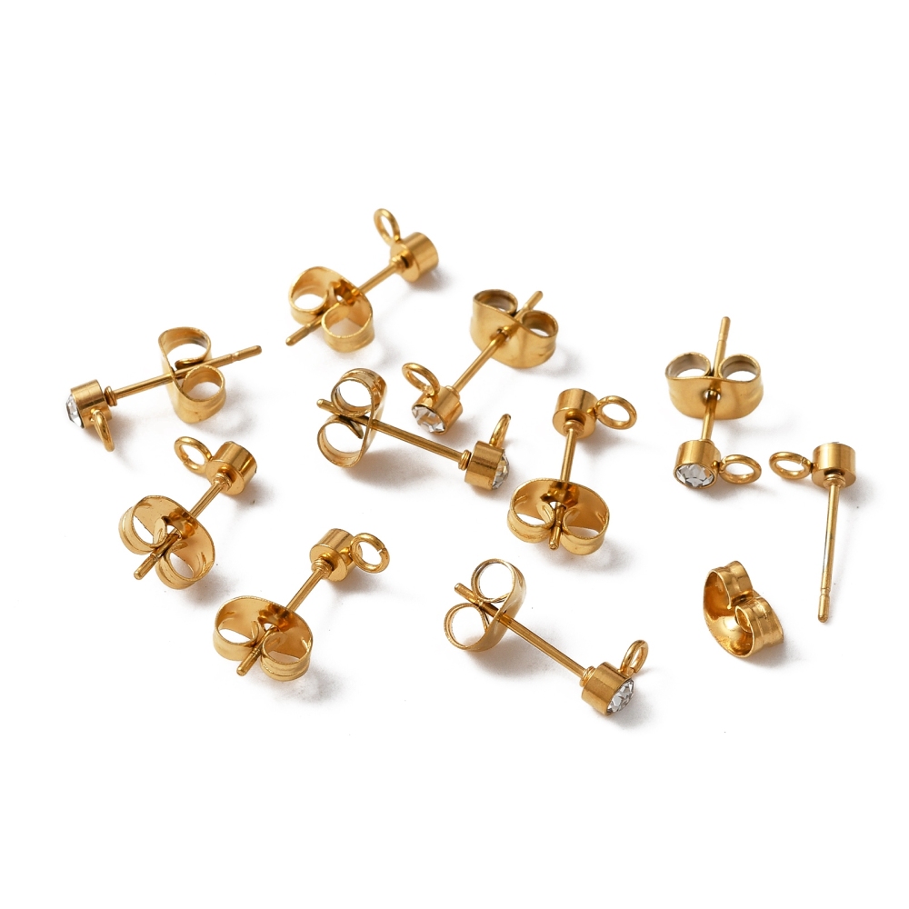 20pcs 304 Stainless Steel Stud Earrings Findings with Horizontal Loop ...