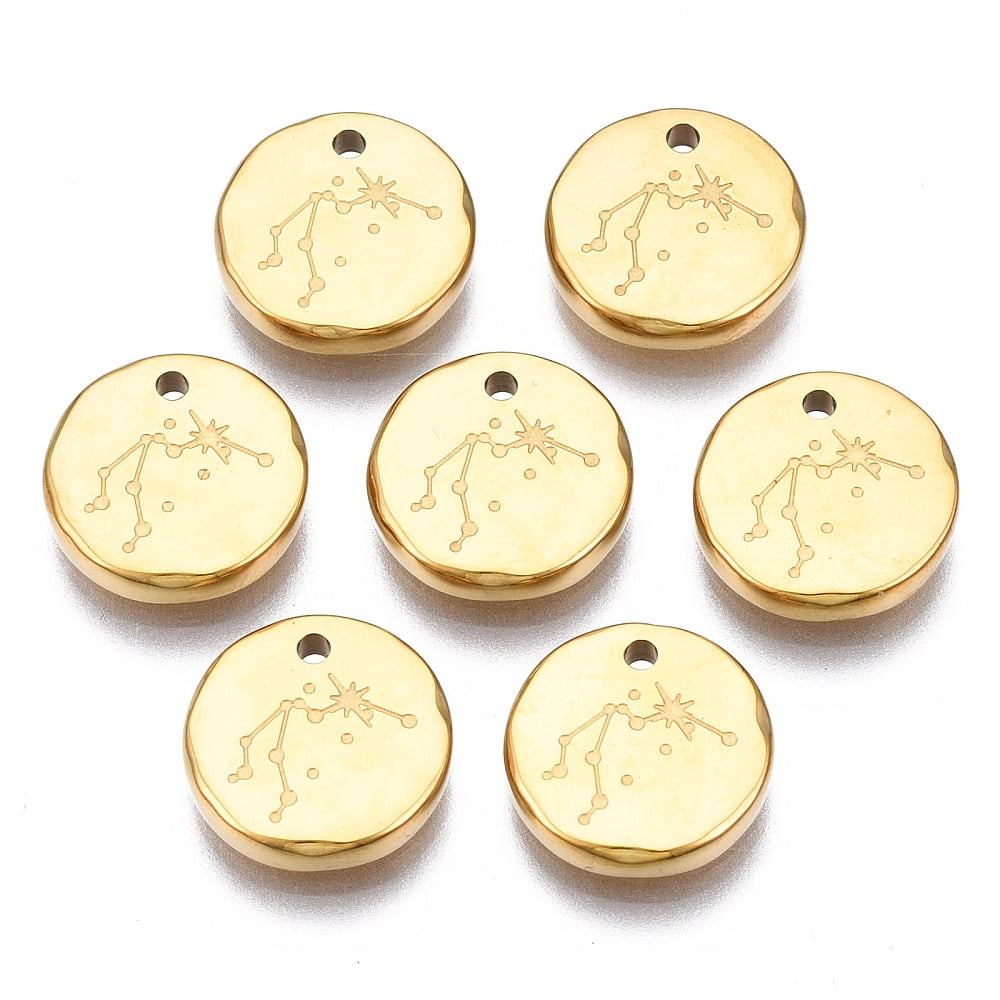 20pcs 316 Surgical Stainless Steel Charms Flat Round with Constellation ...