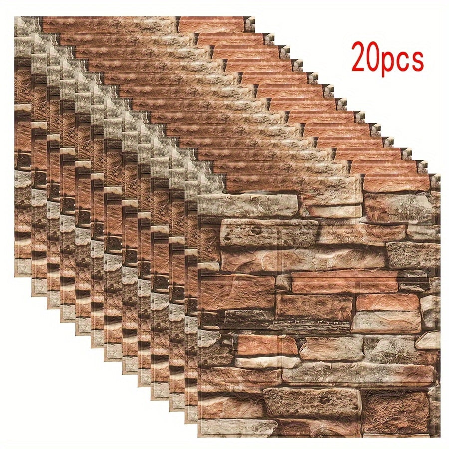 20pcs 3D Brick & Stone Pattern Wall Stickers - Waterproof, Self ...
