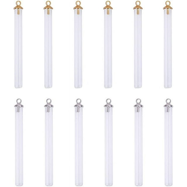 20pcs 40mm Long Clear Glass Bottles Hanging Tube Wish Bottles with ...