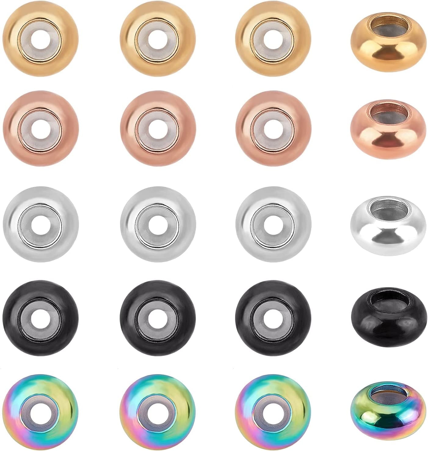 20pcs 5 Colors 8mm Slider Stopper Beads with Rubber Rondelle Spacer ...