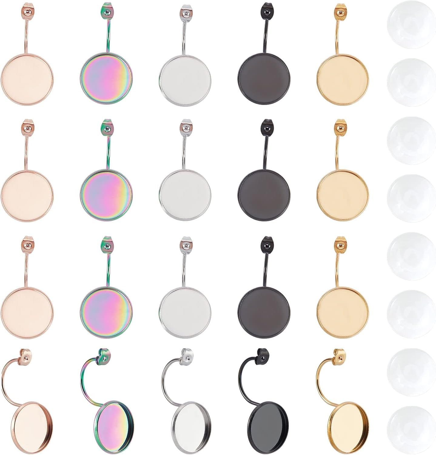 20pcs 5 Colors Ear Nuts with Bezels Stainless Steel Earrings Back with ...