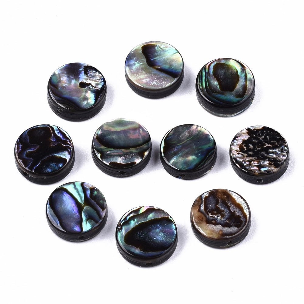 20pcs Abalone Shell/Paua Shell Beads Flat Round Colorful 10x3.5mm Hole ...