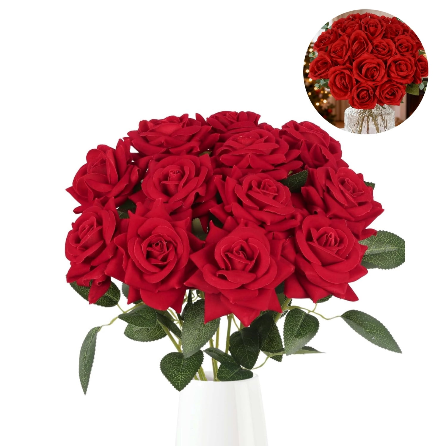 20pcs Artificial Roses Portable Velvet Rose DIY Wedding Bouquet Durable ...