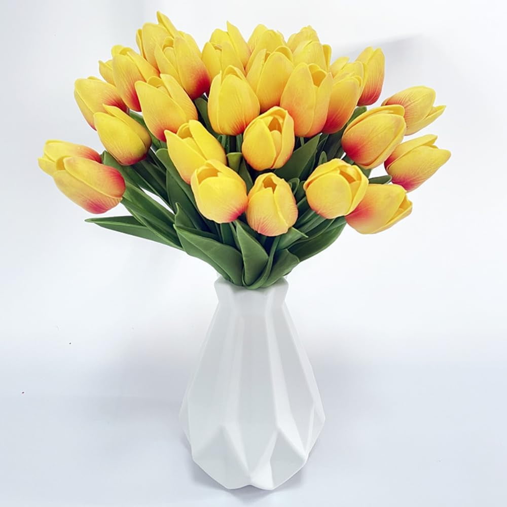 20pcs Artificial Tulips PU Touch Single Stem Fake Flower Bouquet ...