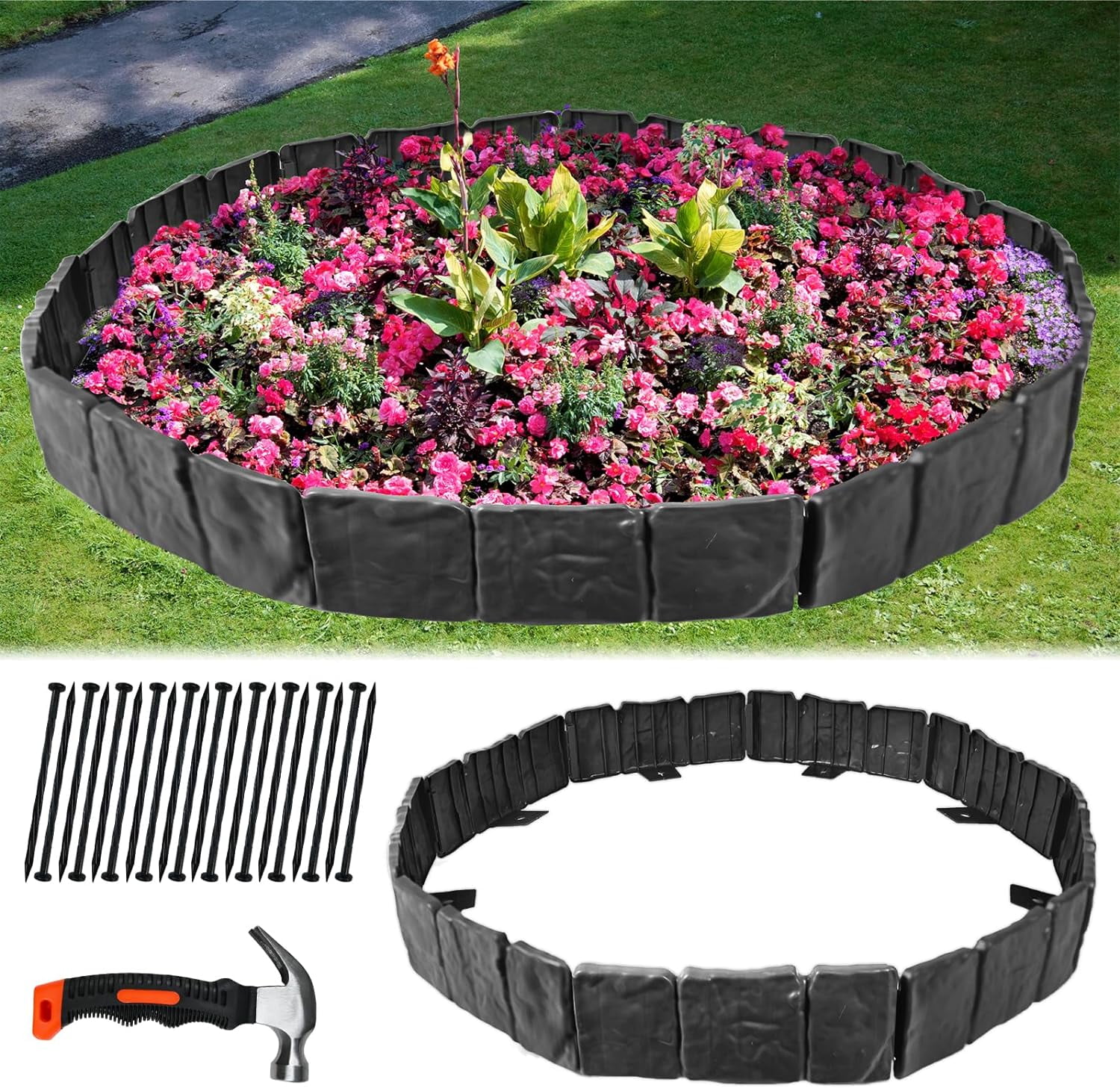20pcs,Black,Garden Edging Border,16ft Long Plastic Landscape Edging No ...