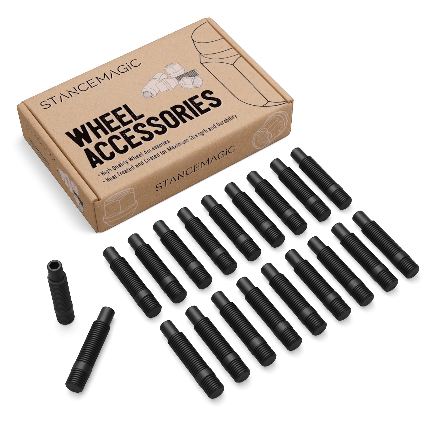 20pcs Black Wheel Stud Conversion - 14x1.25 to 12x1.5, 50mm (2 inch ...