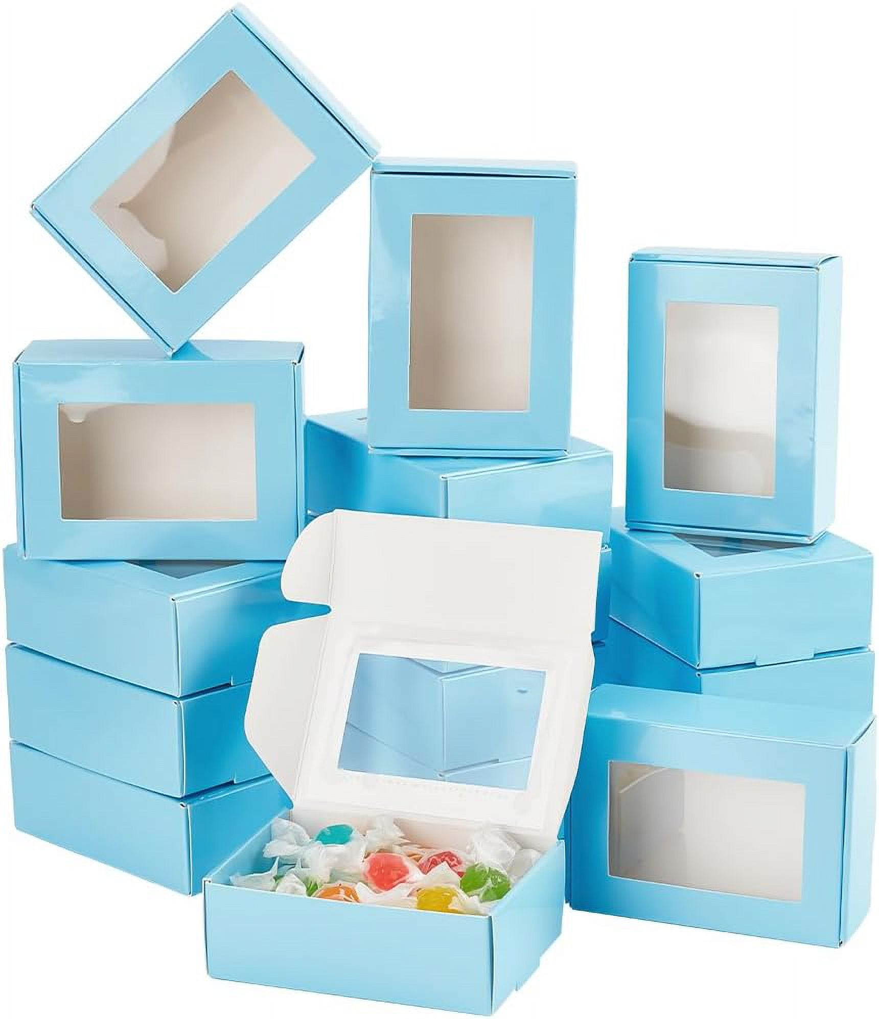 20pcs Blue Cookie Box with Window 3.4x2.4x1.2 Inch Treat Box Kraft ...
