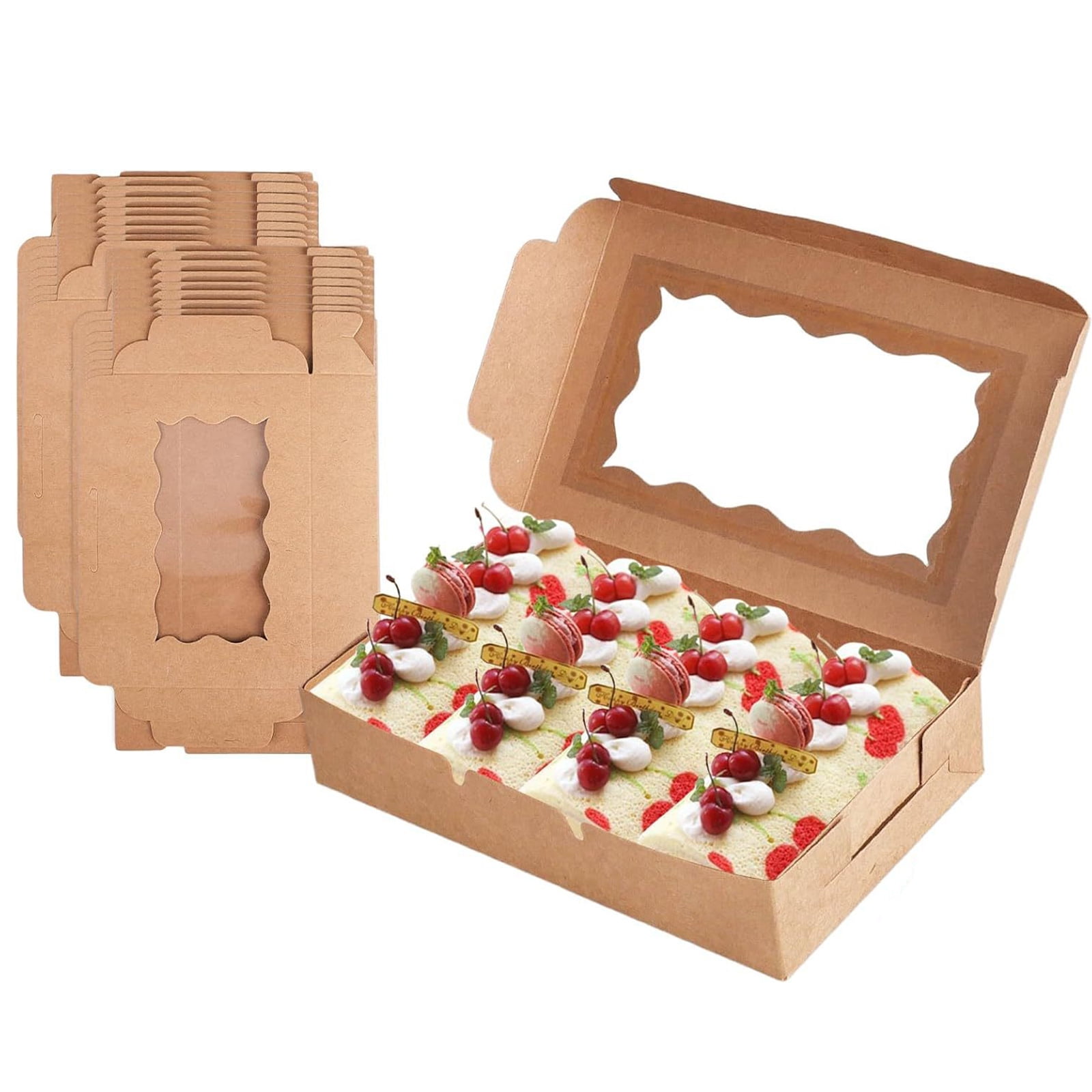 20pcs Brown Cardboard Dessert Boxes with Viewing Window and Ribbon ...