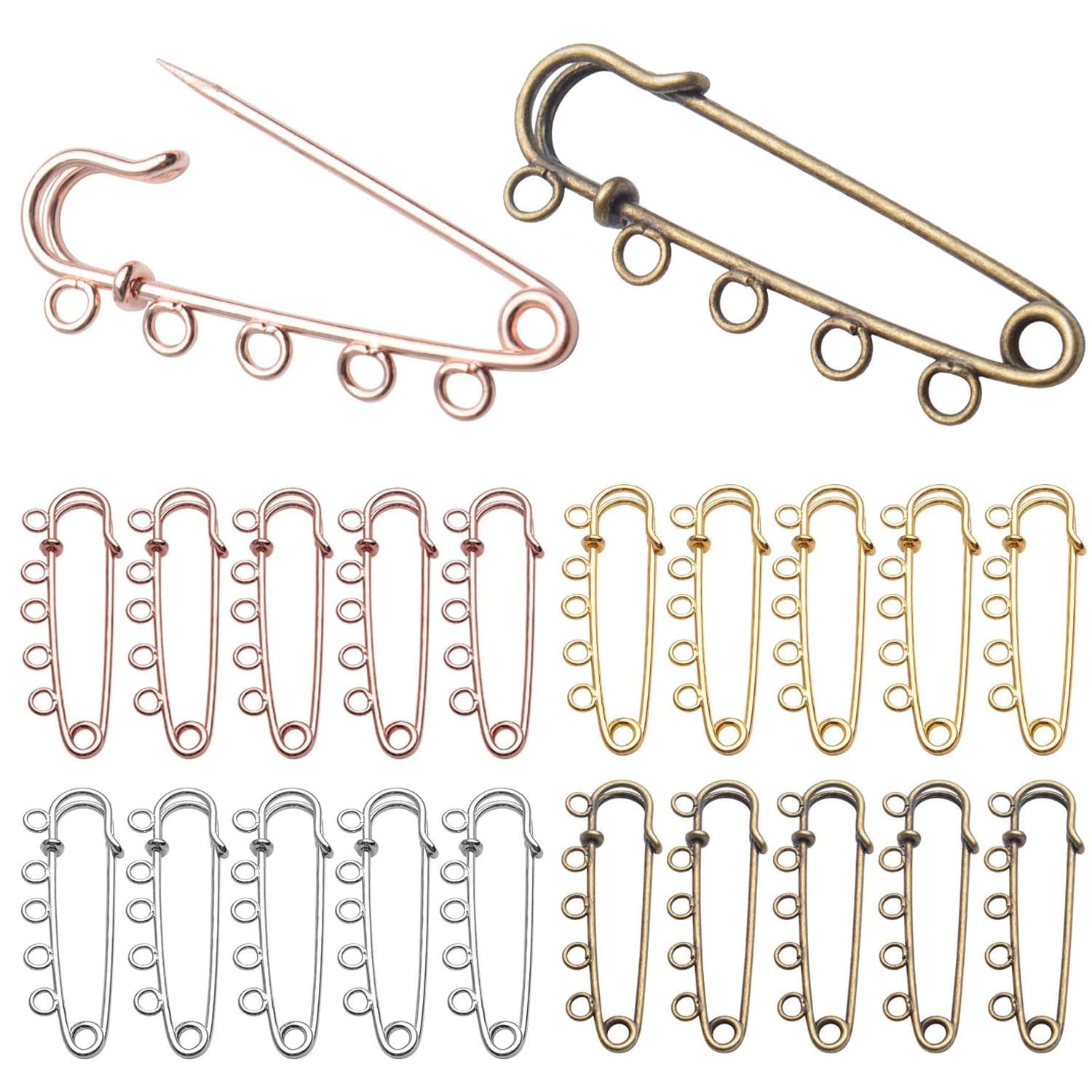 20pcs Bulk Pack with Heavy Duty Alloy Safety Pins ，5 Loops - Gold ...