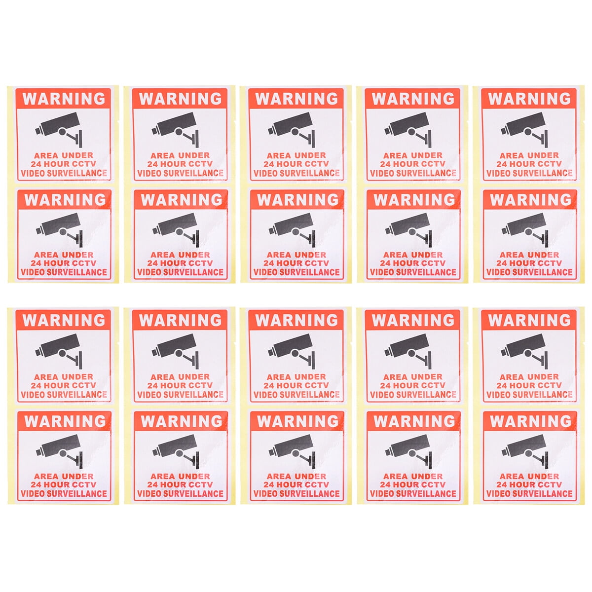 20pcs CCTV Camera Warning Signs Stickers Warning 24 Hour Video ...