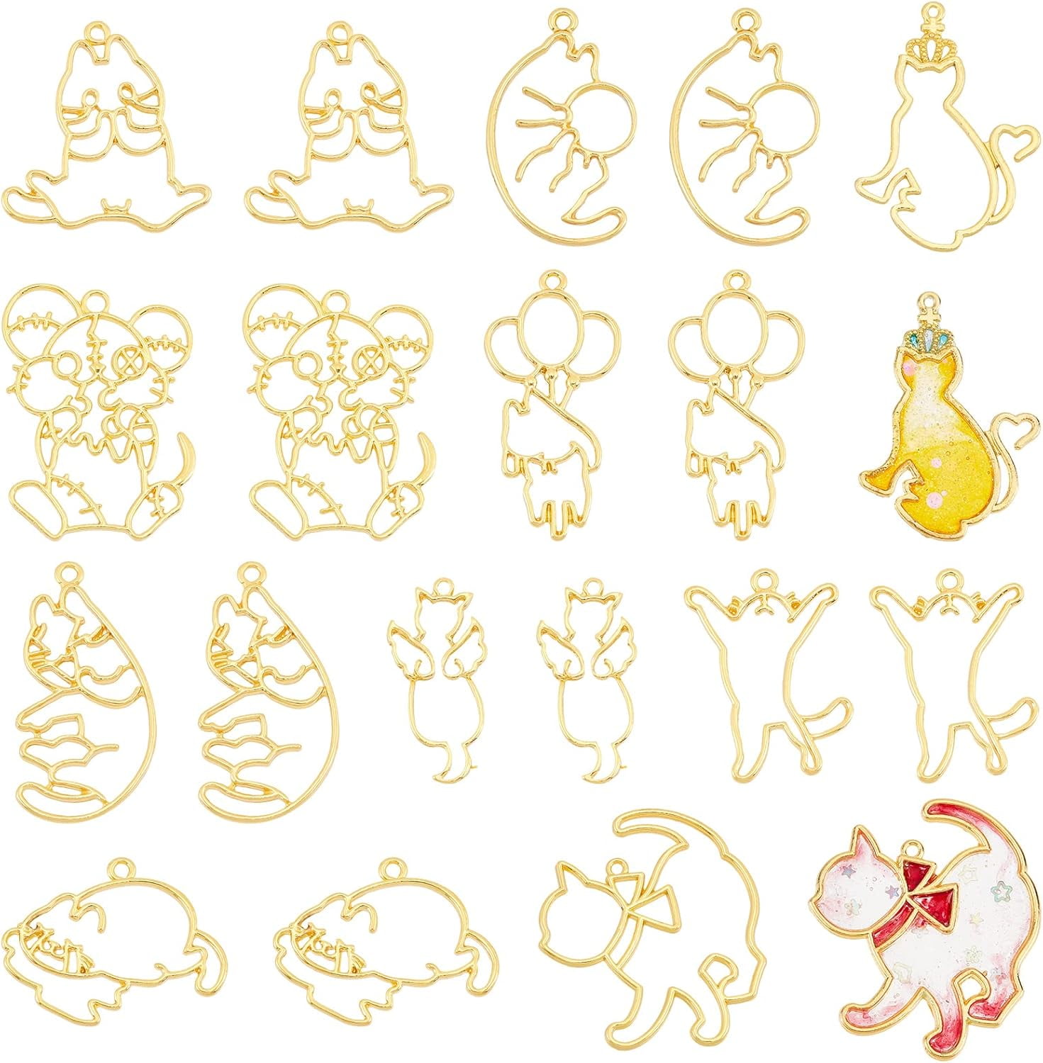 20pcs Cat Theme Open Bezel Charms Lovely Cat Mouse Animal Pendants ...