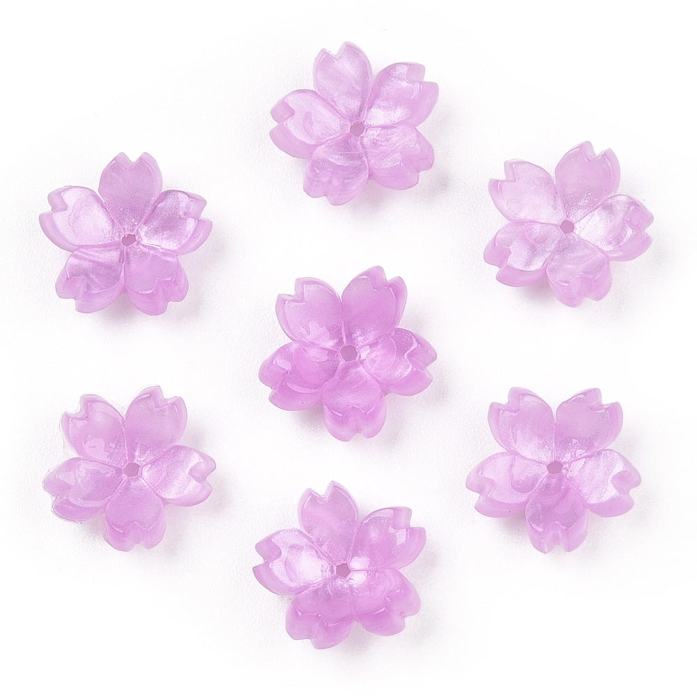 20pcs Cellulose Acetate(Resin) Bead Caps 5-Petal Sakura Plum 10.5x11x4 ...