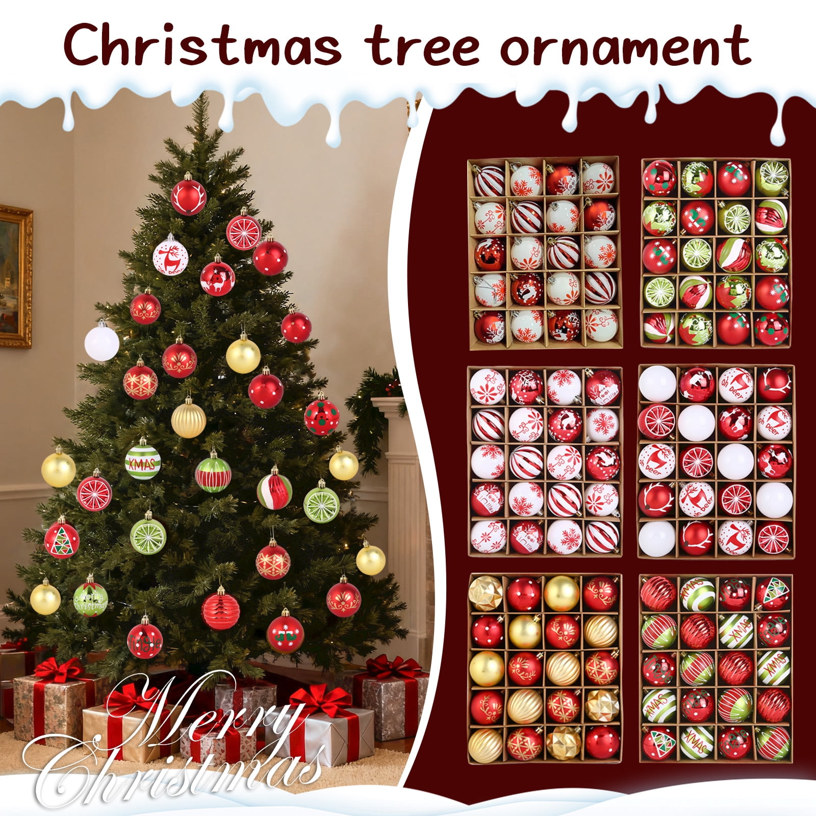 20pcs Christmas Balls Ornament 2.36 Inch Glittering Hanging Xmas Balls ...