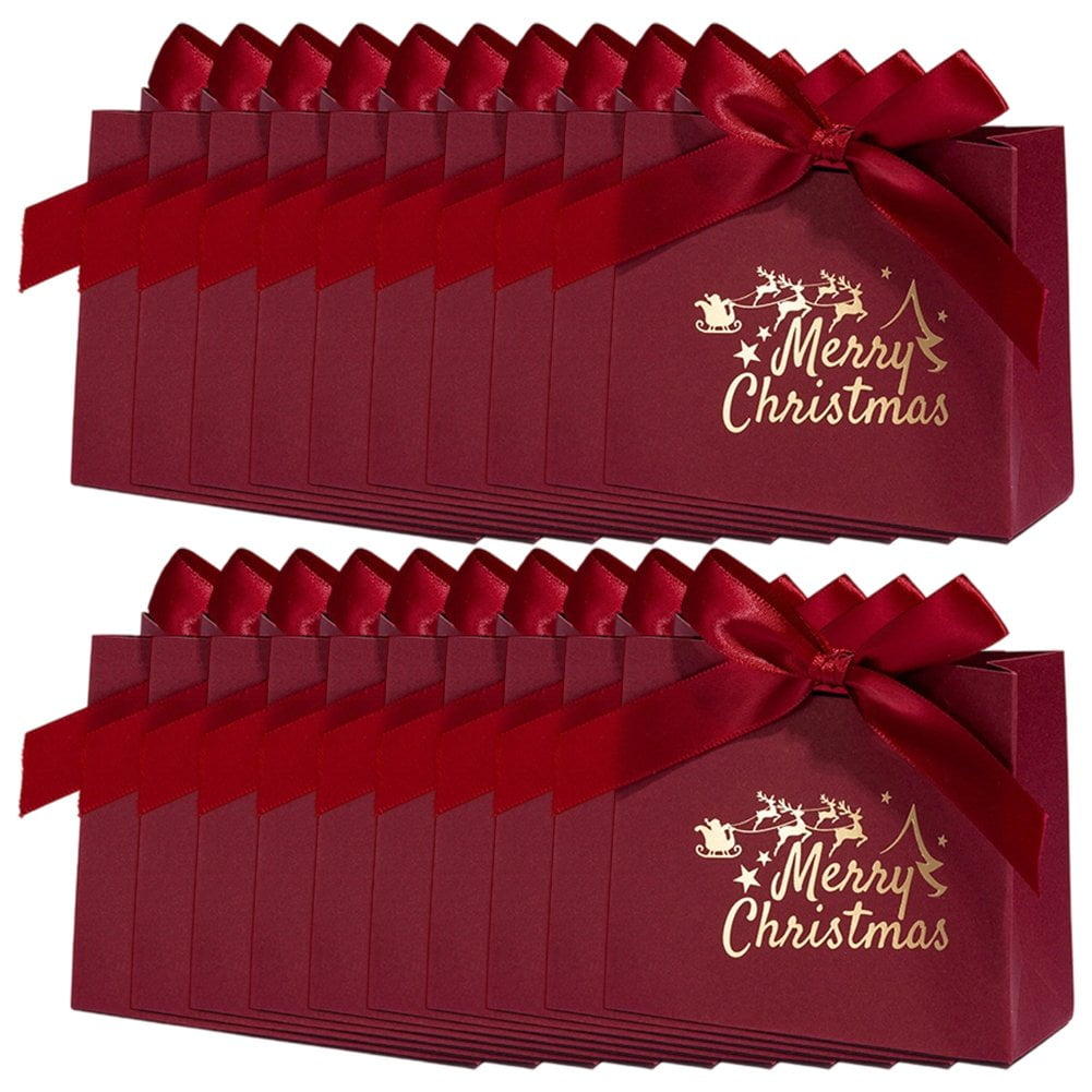 20pcs Christmas Candy Boxes with Ribbon Goodie Paper Boxes Sweet Cases ...