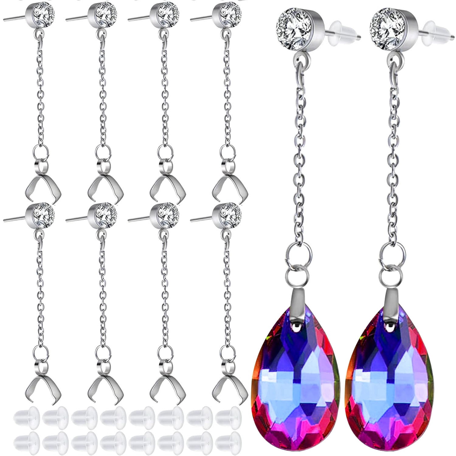 20pcs Clear Bullet Earring Backs，10pcs Hypoallergenic Rhinestone ...