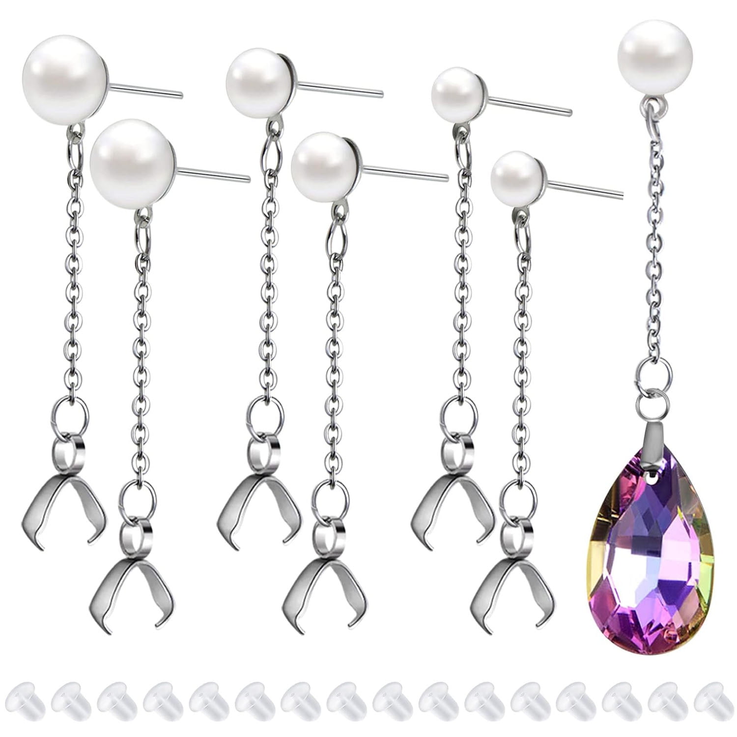 20pcs Clear Earring Backs and 6pcs Stainless Steel Pearl Earring Studs ...