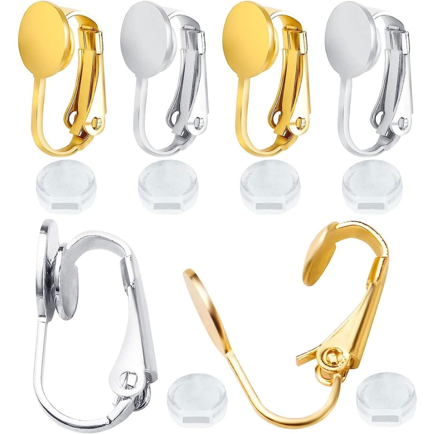 20pcs Clip-on Earring Converters Brass Round Flat Back Tray Earring ...