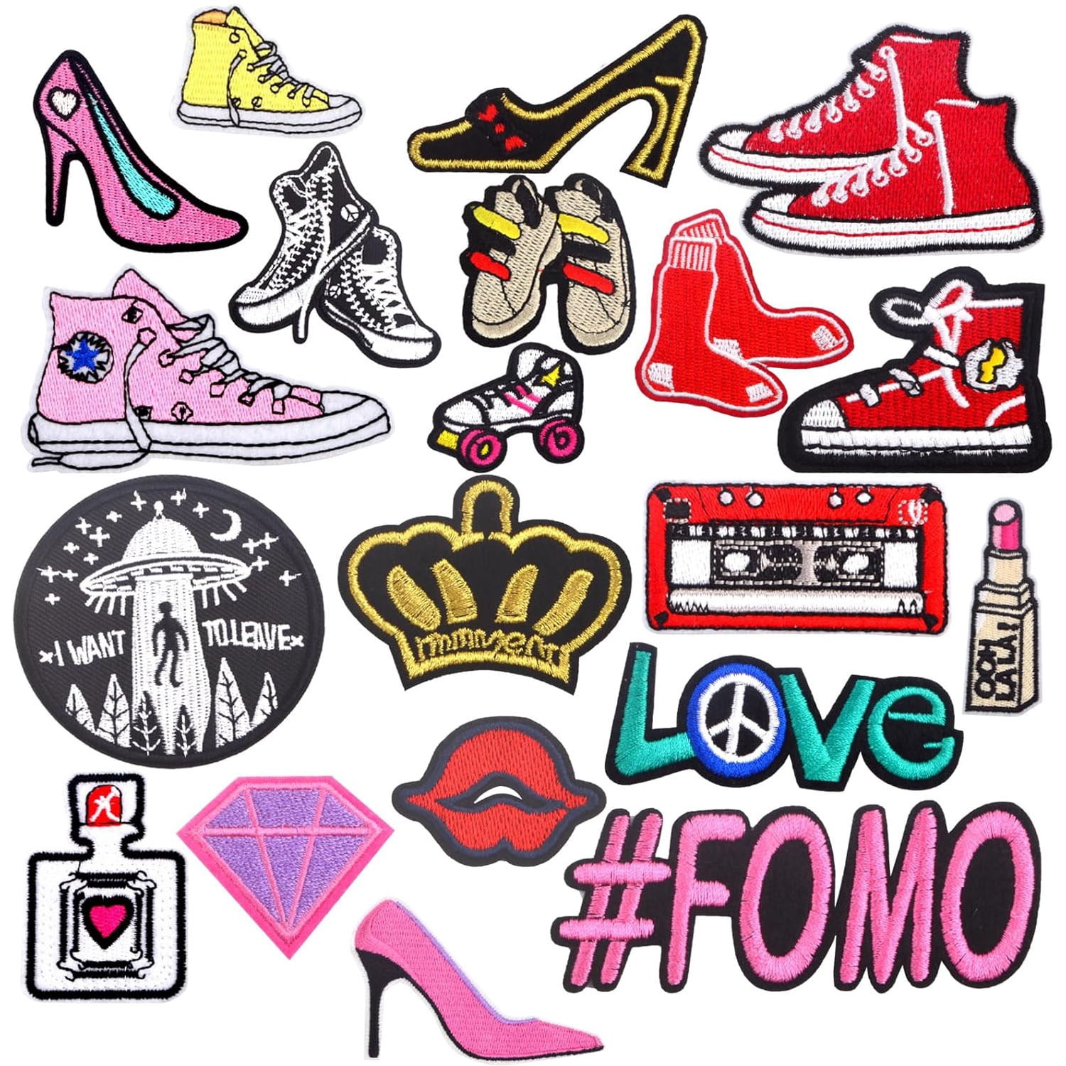 20pcs Colorful Embroidered Iron on Patches Women Themed Cosmetics ...